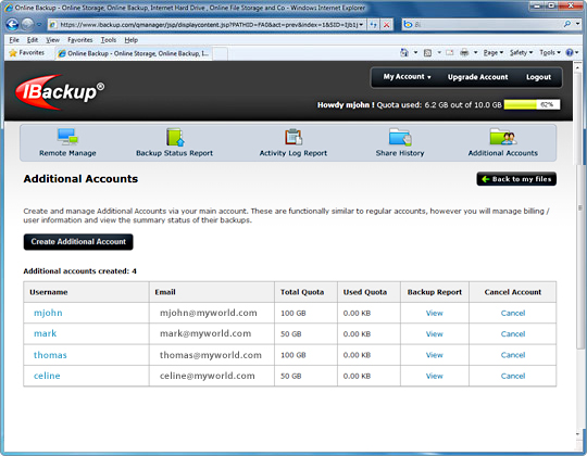 Additional Accounts - Create and manage multiple accounts