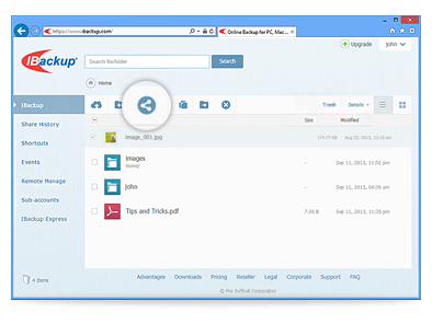 Share your files/folders via email, Facebook and Twitter